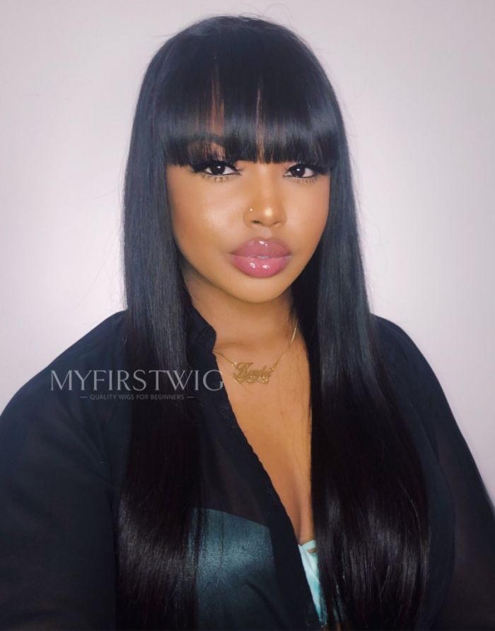 14-20 Inch Straight with Bangs Fringe 5x5 Wear Go Glueless Human Hair ...