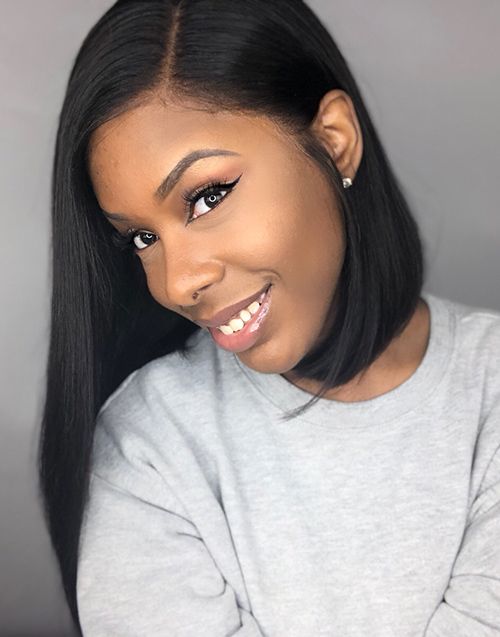 12 16 Inch Asymmetrical Bob Glueless Human Hair Lace Wig Closure Wig Carol LFW021