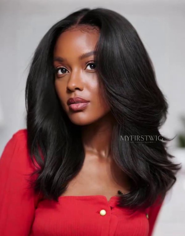 Yaki Wavy With Flay Layers Human Hair Lace Front Wig - MAI007 ...