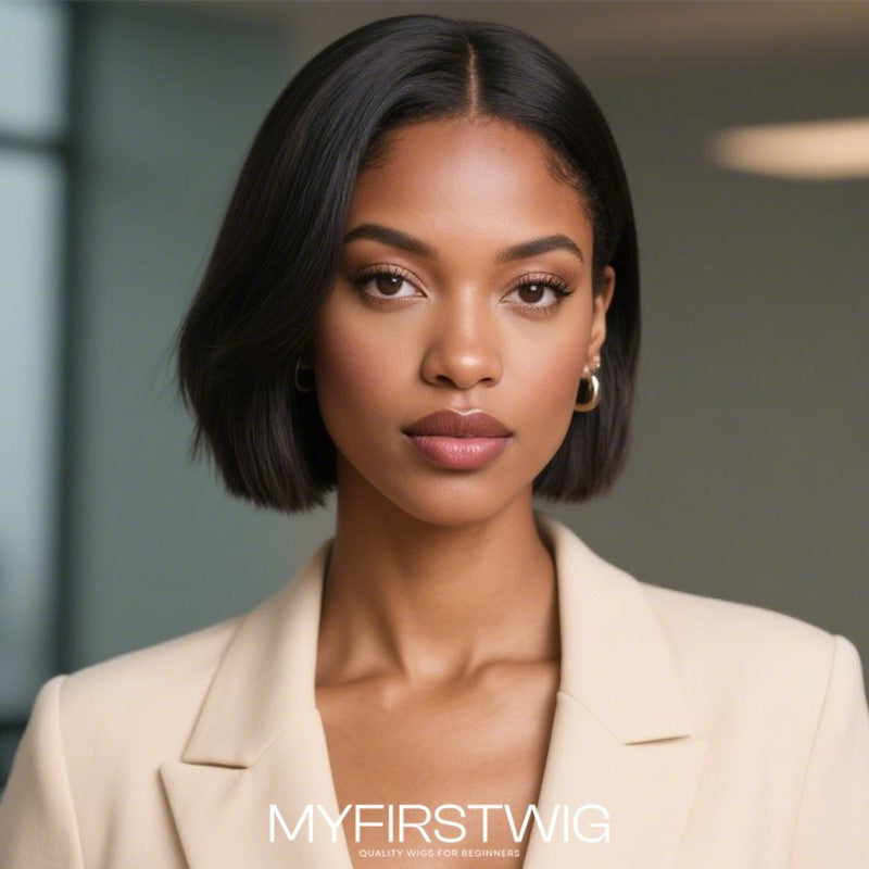 Wig For Office - Yaki Side Part Bob Lace Front Wig - APB003 – MyFirstWig UK