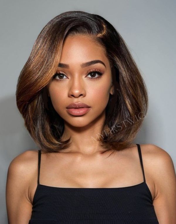 10-12 Inch Highlight Brown Bob 5x5 Wear Go Glueless Human Hair Wigs ...