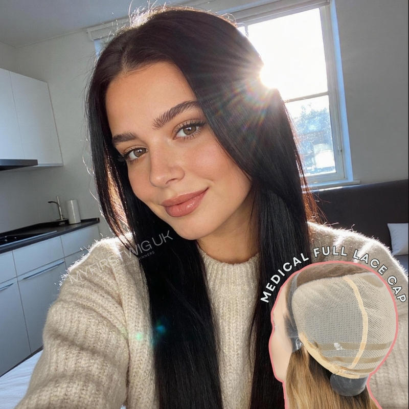 Amelia - Wig For Hair Loss - Black Straight Human Hair Medical Full La ...