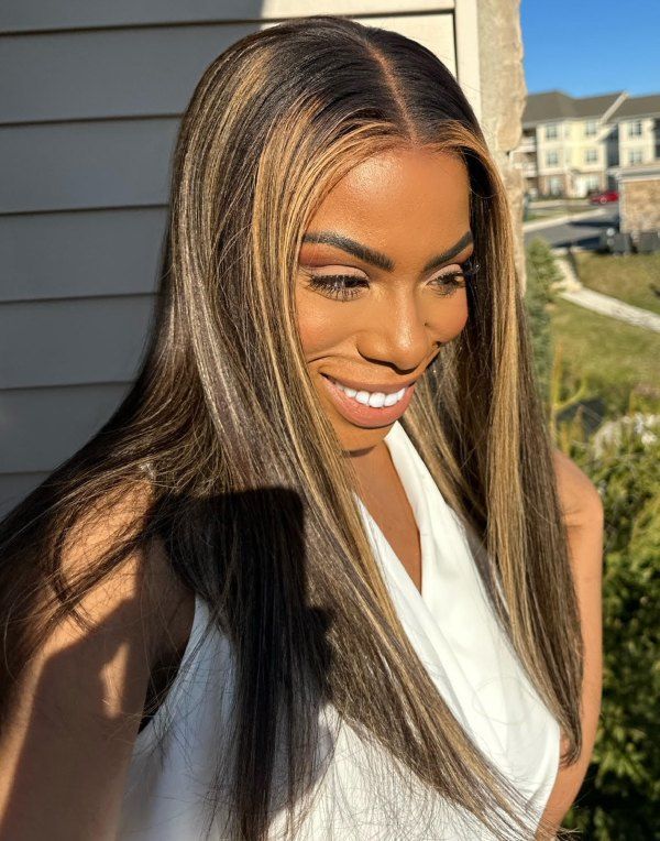 Highlight Blonde Middle Part Straight Glueless Human Hair Lace Front W ...