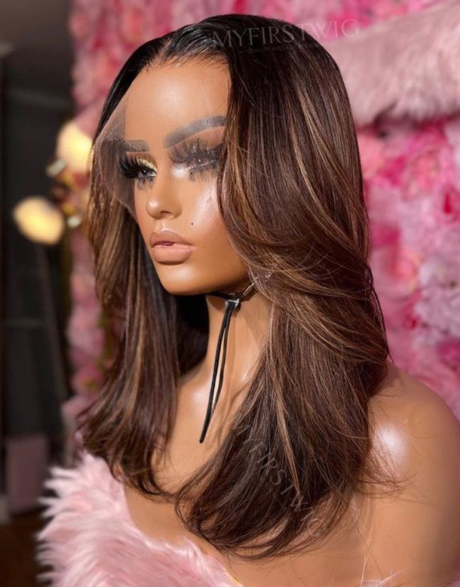 OpHair - Layers Straight Ombre Brown With Highlight Glueless Invisible ...