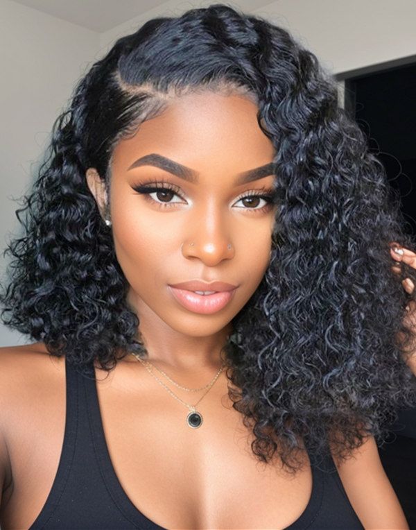 TouchedByAye - Side Part Natural Short Curly Glueless Wig Invisible La ...