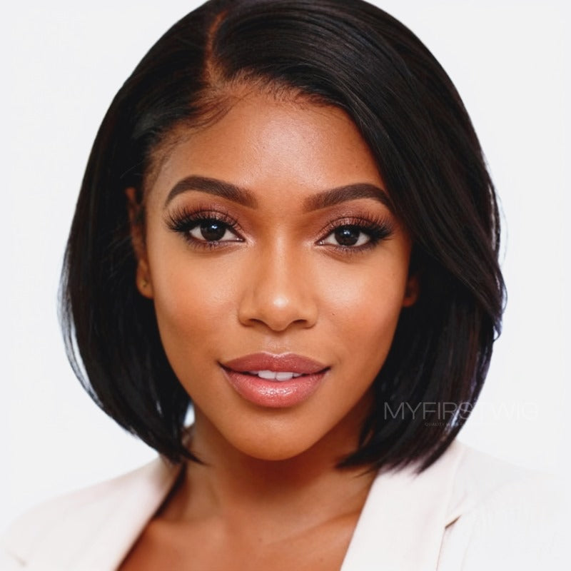 Side Part Yaki Bob Glueless Human Hair Invisible Lace Front Wigs - LFB ...