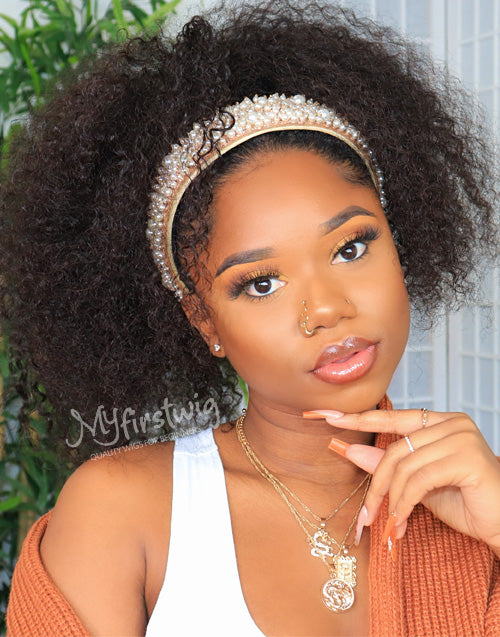 CHEV - HUMAN HAIR CURLY (3B-3C) HEADBAND WIG - HBW045 – MyFirstWig UK