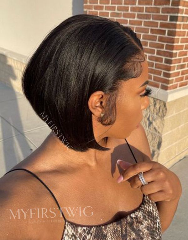 Malaysian Hair Angled Wedge Cut Yaki Bob Lace Front Wig - LFB051 ...